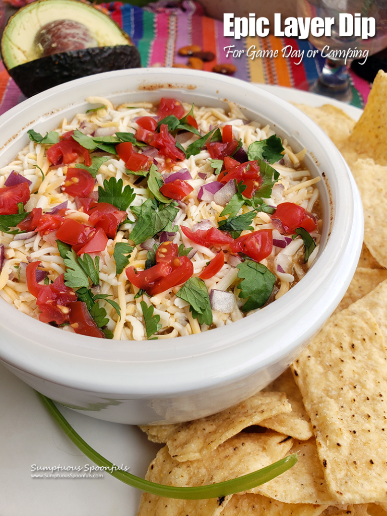 The Best Layer Dip for Game Day or Camping | Sumptuous Spoonfuls