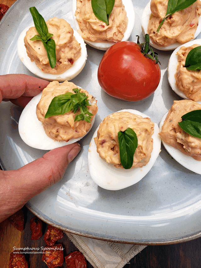 Sun Dried Tomato Basil Deviled Eggs 3 | Sumptuous Spoonfuls